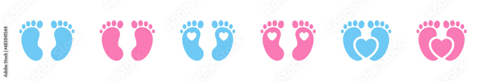 Baby footprint icon collection. Baby feet vector icon. Newborn barefoot ...