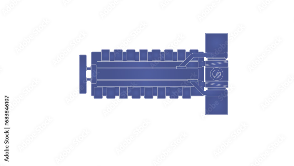 Reciprocating internal combustion engine blueprint drawing showing a ...