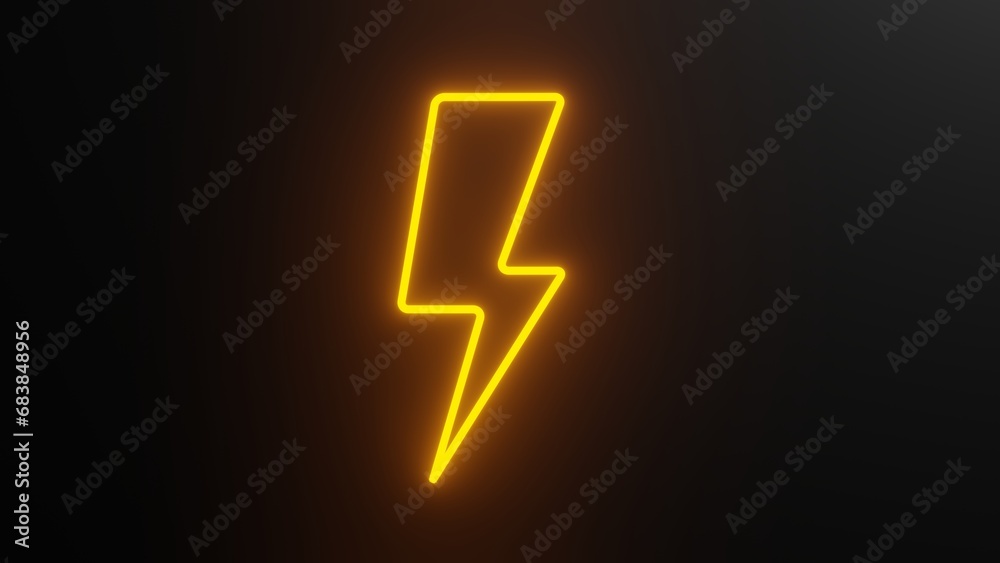 Glowing neon bolt 3d rendering on black background, yellow lightning ...