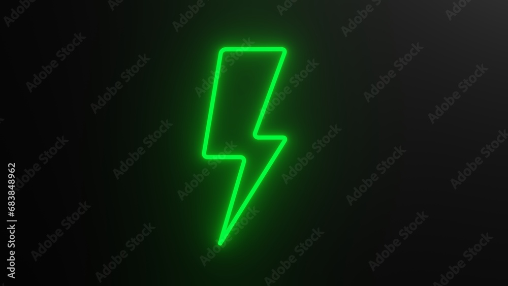 Glowing neon bolt 3d rendering on black background, green lightning ...