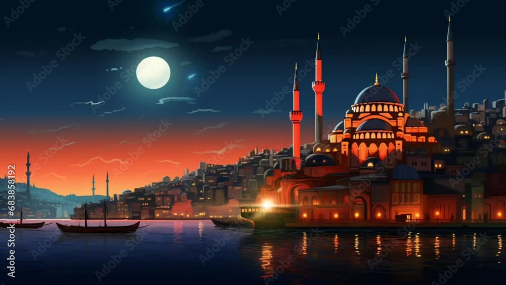 Hagia Sophia, Istanbul Turkey at night with shooting star animation ...