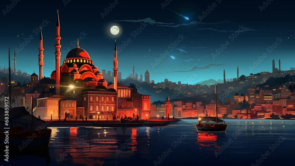 Vidéo Stock Hagia Sophia, Istanbul Turkey at night with shooting star ...