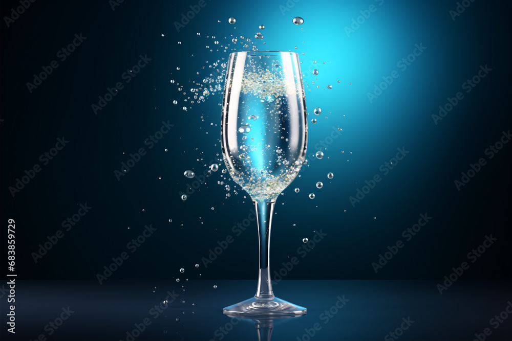 A glass of effervescent water, rendered realistically in 3D for ...