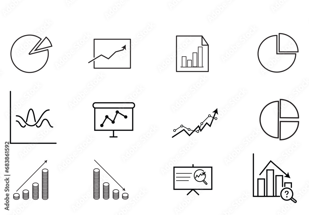 Growing bar graph icon set. Diagram pie, Business graphs and charts ...