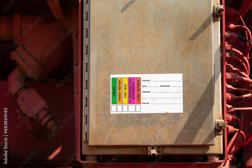 The safety lockout-tagout label using to isolate and verify status of ...