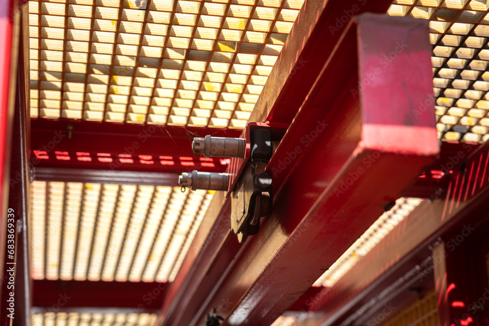 The lifting hoist and pulley reel equipment on balance beam that using ...