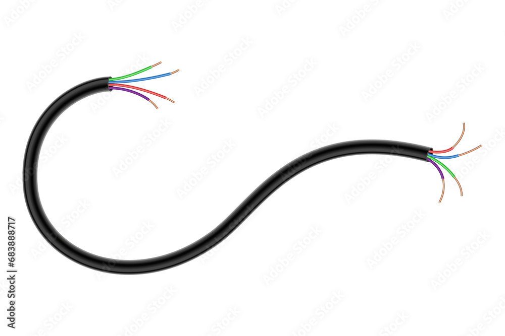 Broken electrical copper wire or cord. Damaged electric power cable ...