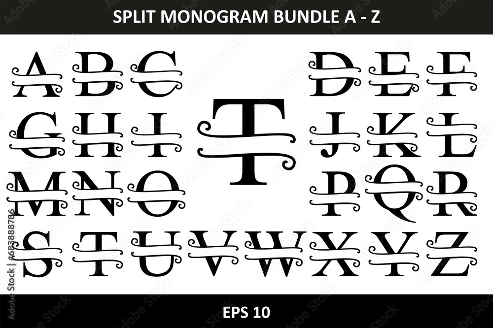 Split Monogram Letter, Set of letters to create a monogram. Monogram ...