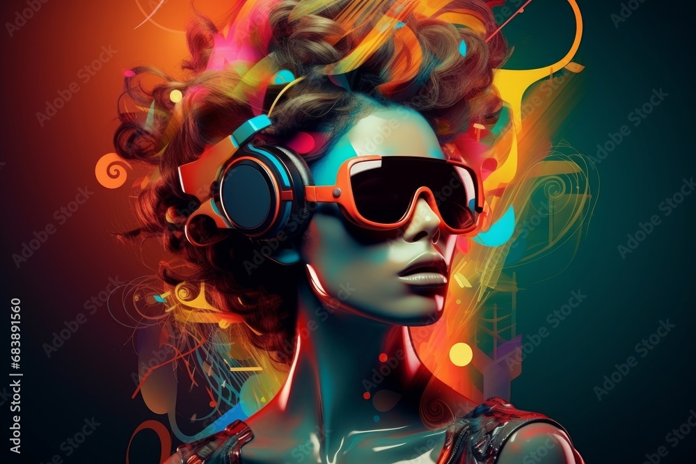 Abstract art in overlapped musician with hairstyle decorated by ...