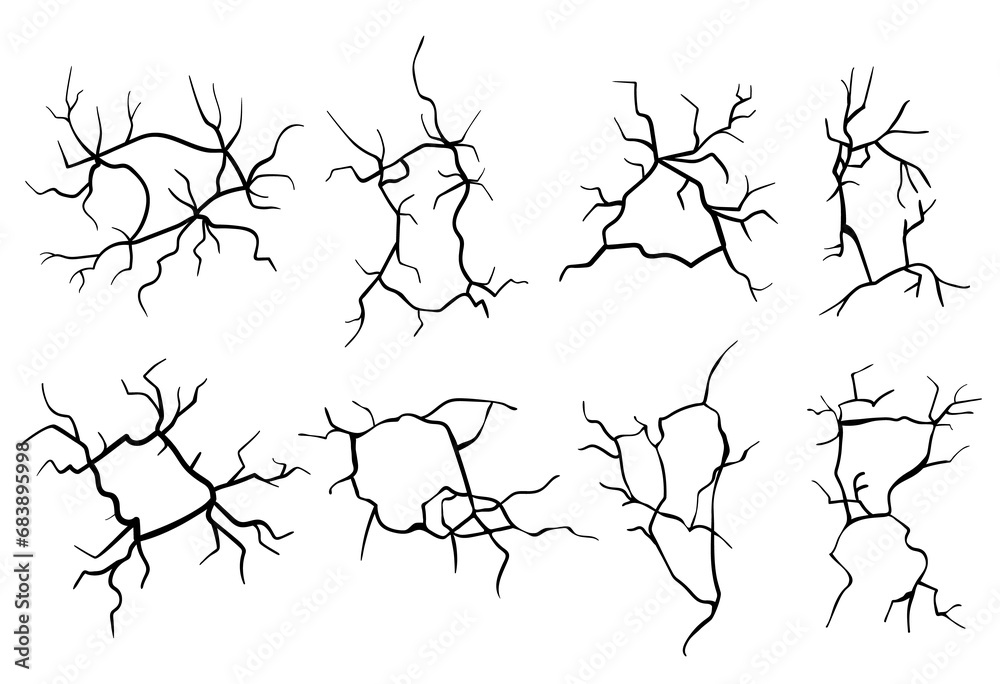 Ground cracks, breaks on land surface from earthquake isolated on white ...