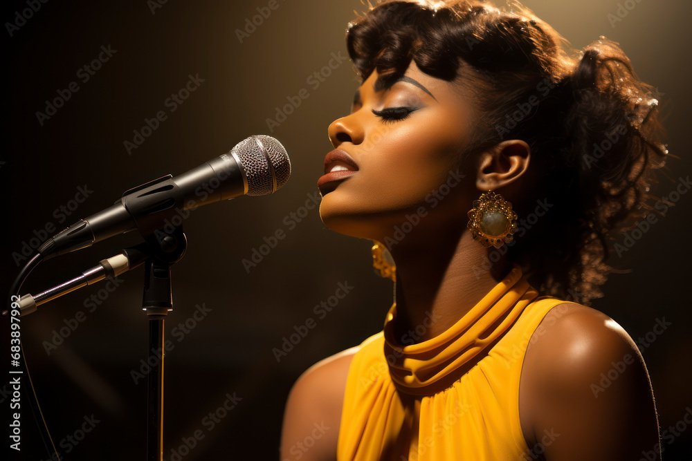 An African-American singer in a vibrant yellow dress captures the ...