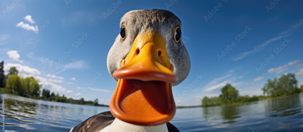 The portrait captured the closeup of a funny animal's head, the mallard ...