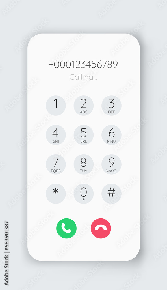 Smartphone dial phone ui. Phone number pad, call screen with keypad and ...
