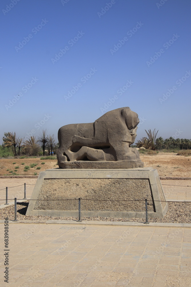 Lion of Babylon in Iraq 2600 years ago with blue sky Stock Photo ...