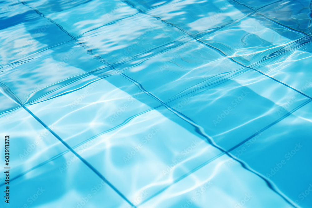 Reflet de l'eau dans une piscine. Couleurs bleu. Vacances, eau, soleil, détente. Pour conception ...