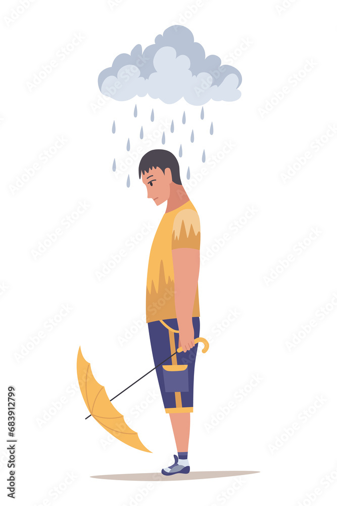 Depressed people. Depression. Sad man standing. Lonely teenager. Symbol ...