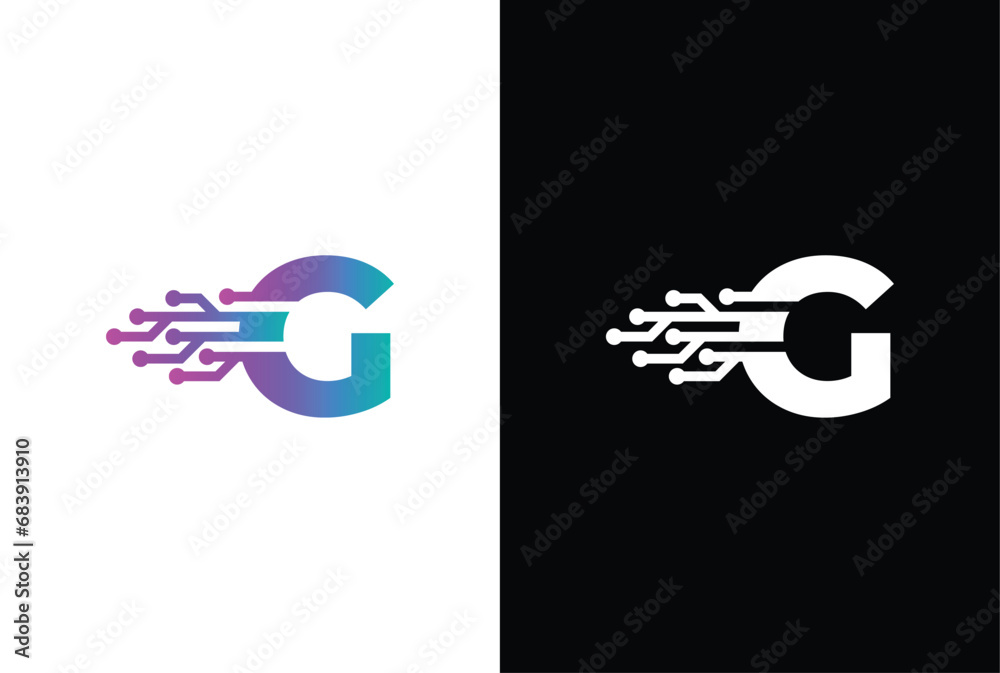 Initial letter G Software Logo. Letter G technology circuit letter logo ...