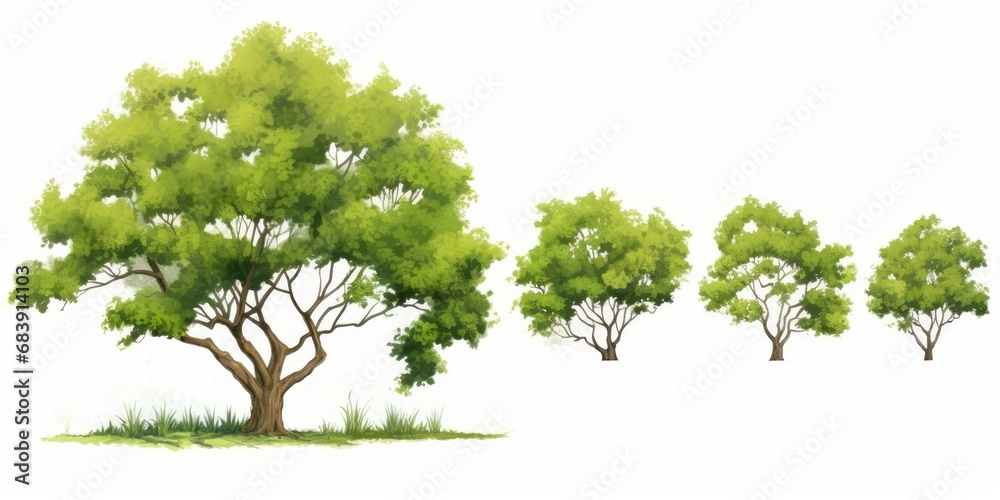 watercolor of tree side view isolated on white background for landscape ...