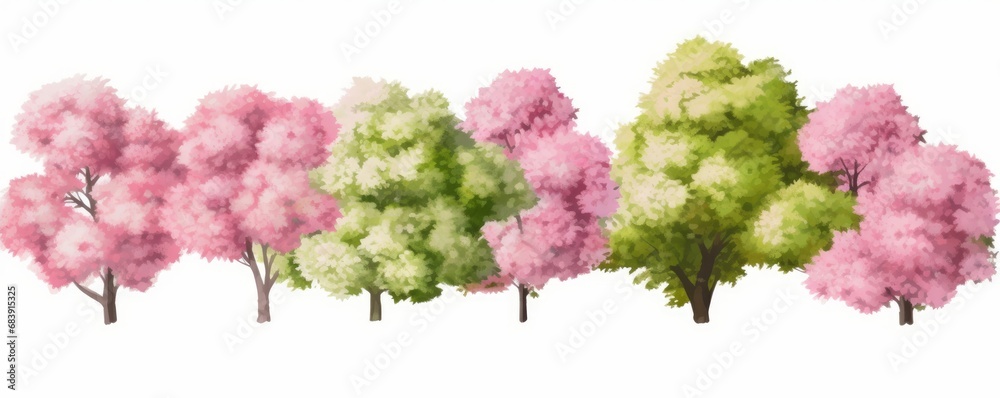 watercolor of blooming tree top view isolated on white background for ...