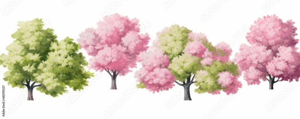 watercolor of blooming tree top view isolated on white background for ...