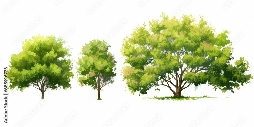 watercolor of tree side view isolated on white background for landscape ...