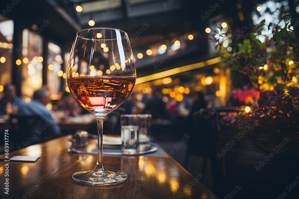 Wine glass on the table of a luxurious and modern restaurant. Stock ...