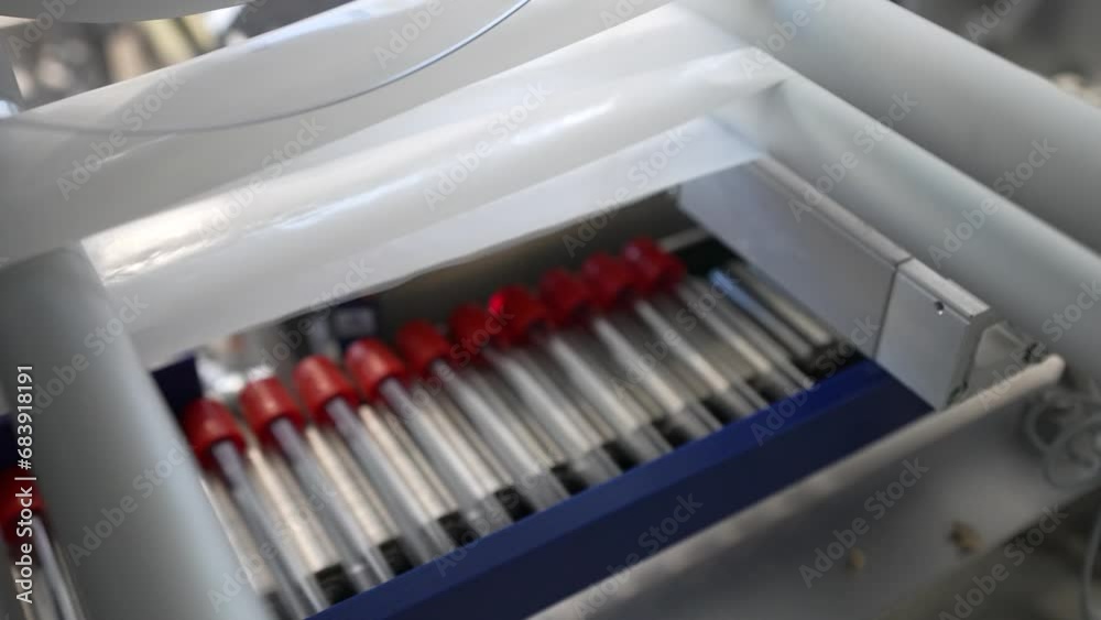 Pharmaceutical industry. Vacuum blood collection tube assembling line ...