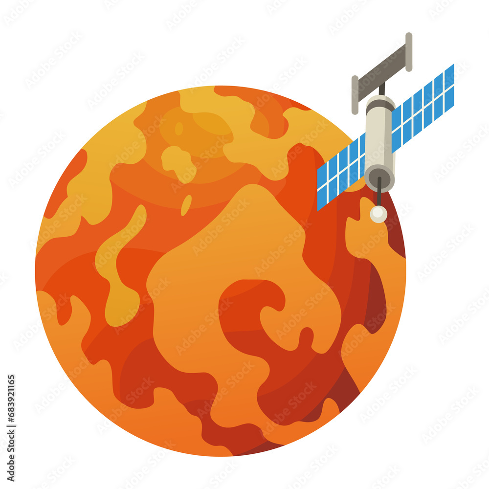 Space element isometric. Planet with satelite, space exploration image ...