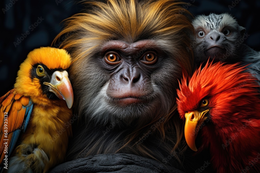 A close-up photograph capturing the detailed features of a monkey ...