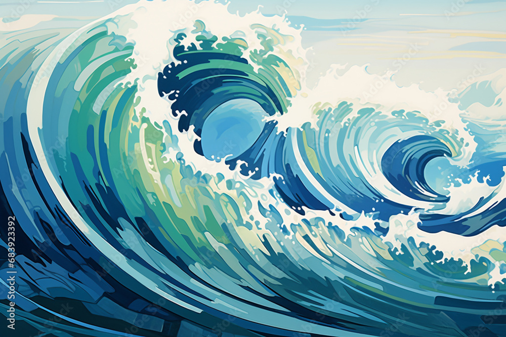 Illustration de vagues, mer et océan. Eau, bleu, nature, plage. Pour ...