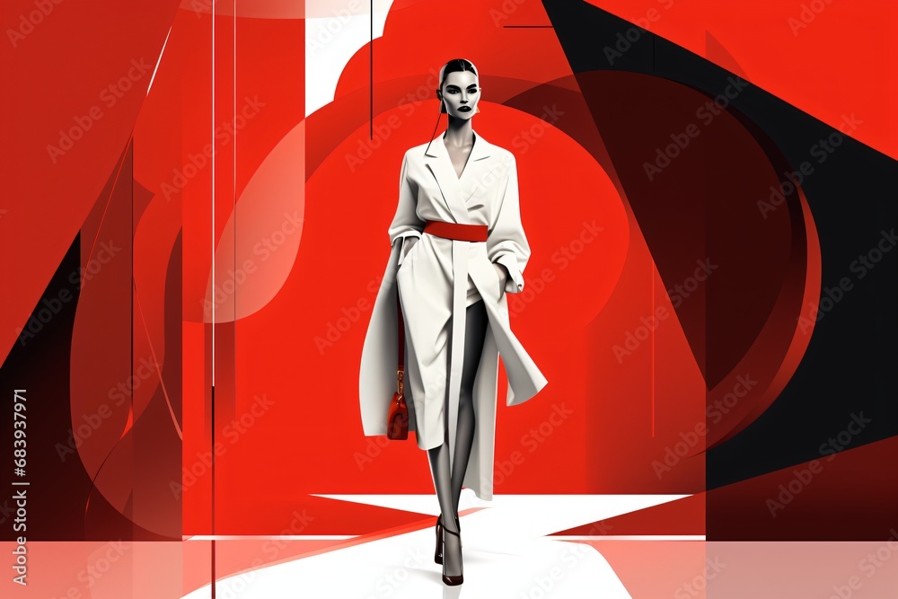 Banner or poster design for fashion show with model walking on the ramp ...