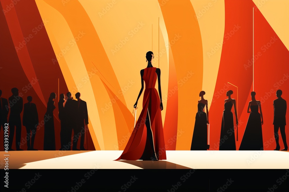 Banner or poster design for fashion show with model walking on the ramp ...