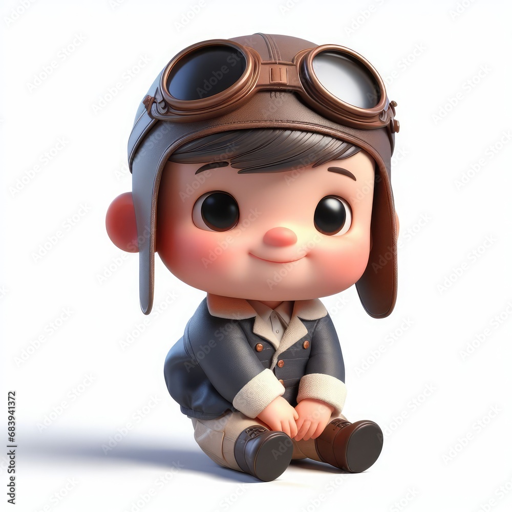 child pilot 3d cartoon character isolated on white background Stock ...