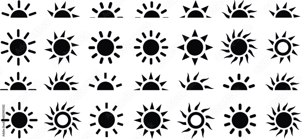 Sun icons vector symbol set. black suns star icons collection. Summer ...