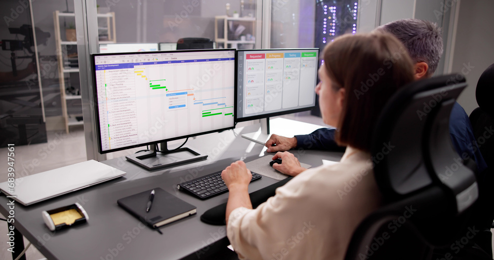 Efficient Woman Monitoring Schedule and Gantt Using Kanban on PC Stock ...