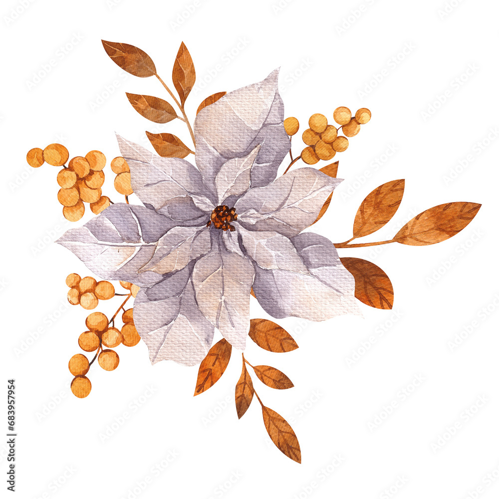 Watercolor Christmas bouquet with watercolor hand draw floral element ...