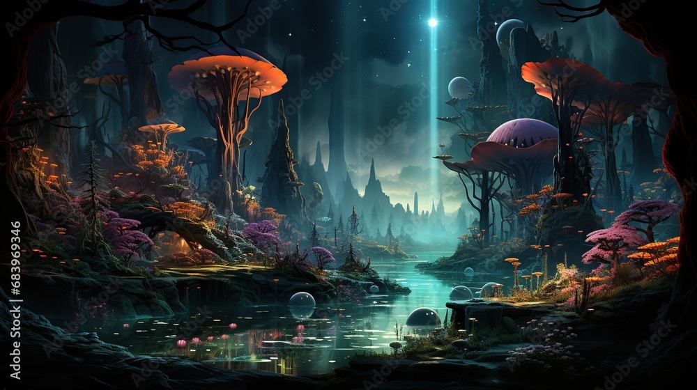 Exploration of an otherworldly aquatic landscape, showcasing mysterious ...