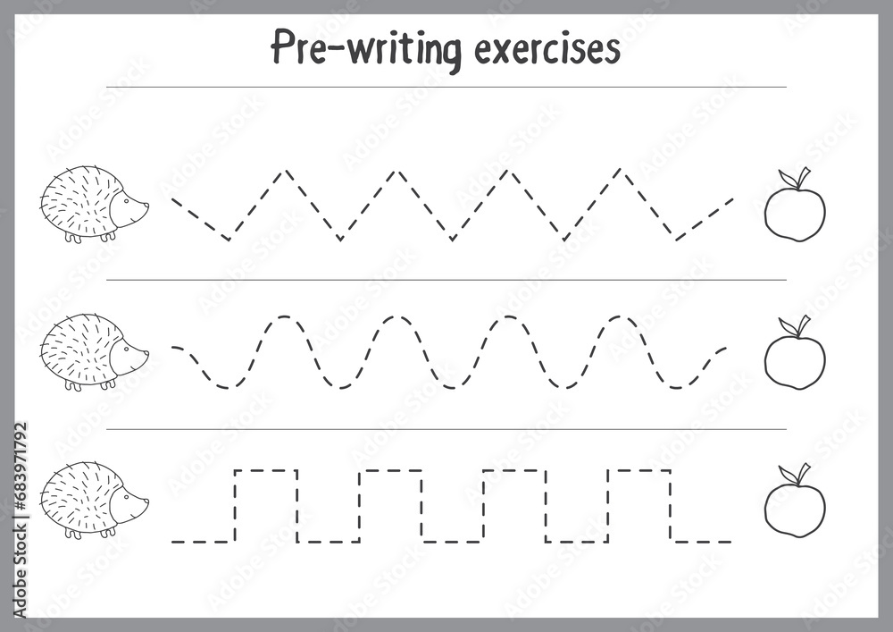 Basic writing exercises. Trace line worksheets for children. Preschool ...