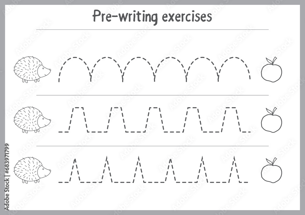 Basic writing exercises. Trace line worksheets for children. Preschool ...