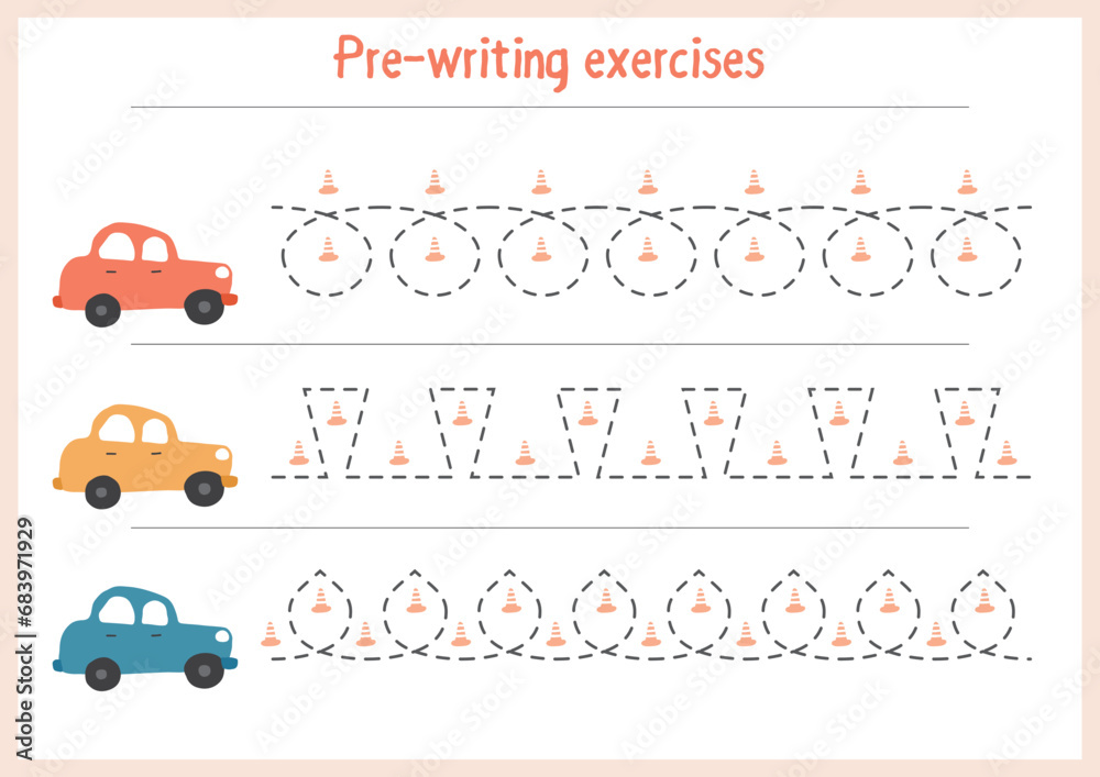 Basic writing exercises. Trace line worksheets for children. Preschool ...