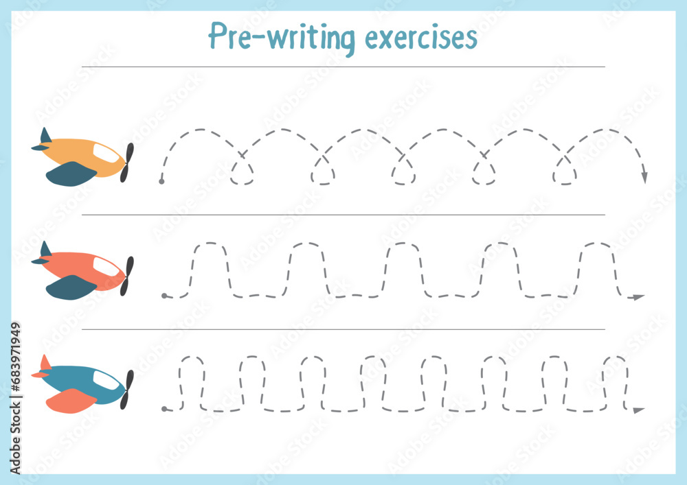 Basic writing exercises. Trace line worksheets for children. Preschool ...