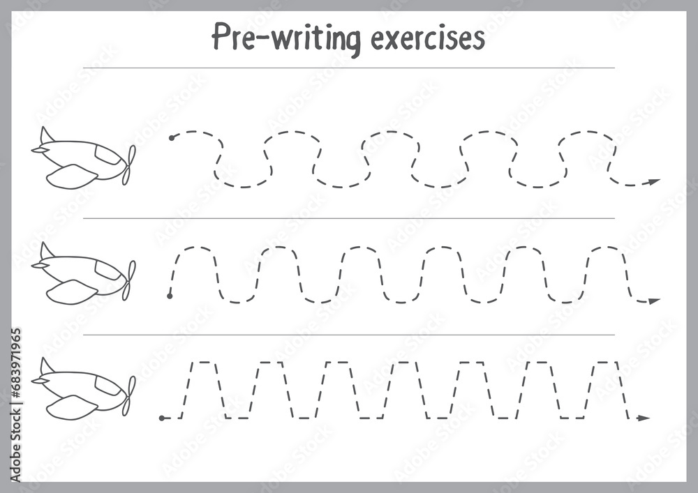Basic writing exercises. Trace line worksheets for children. Preschool ...