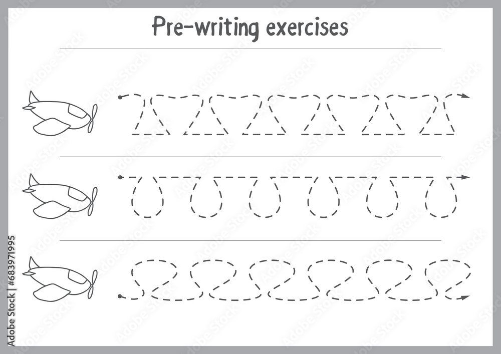 Basic writing exercises. Trace line worksheets for children. Preschool ...