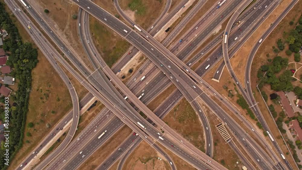 Vidéo Stock Highway aerial view. Speed ramps, expressway lanes roads ...