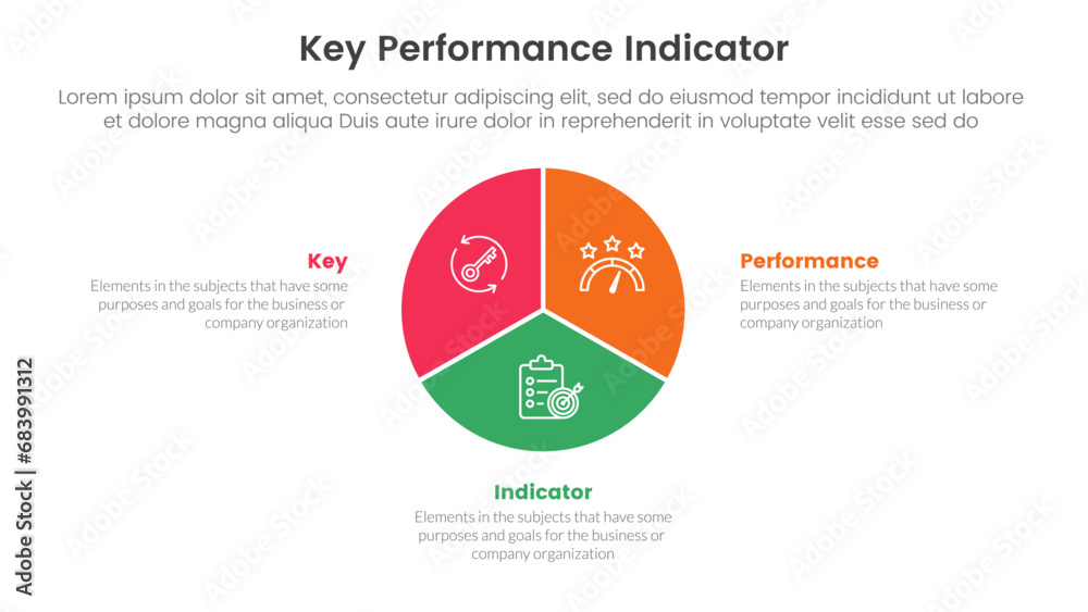 kpi key performance indicator infographic 3 point stage template with ...