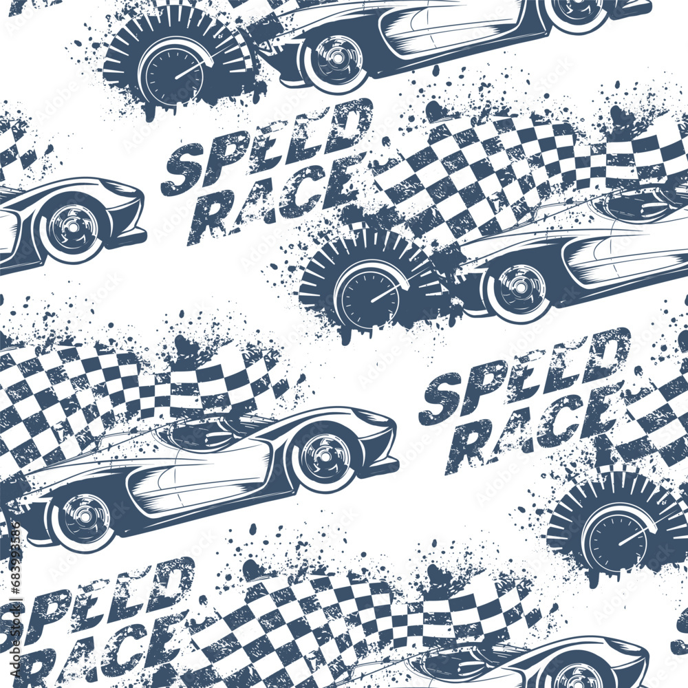 Speed race seamless cars pattern on grunge textured background with ...