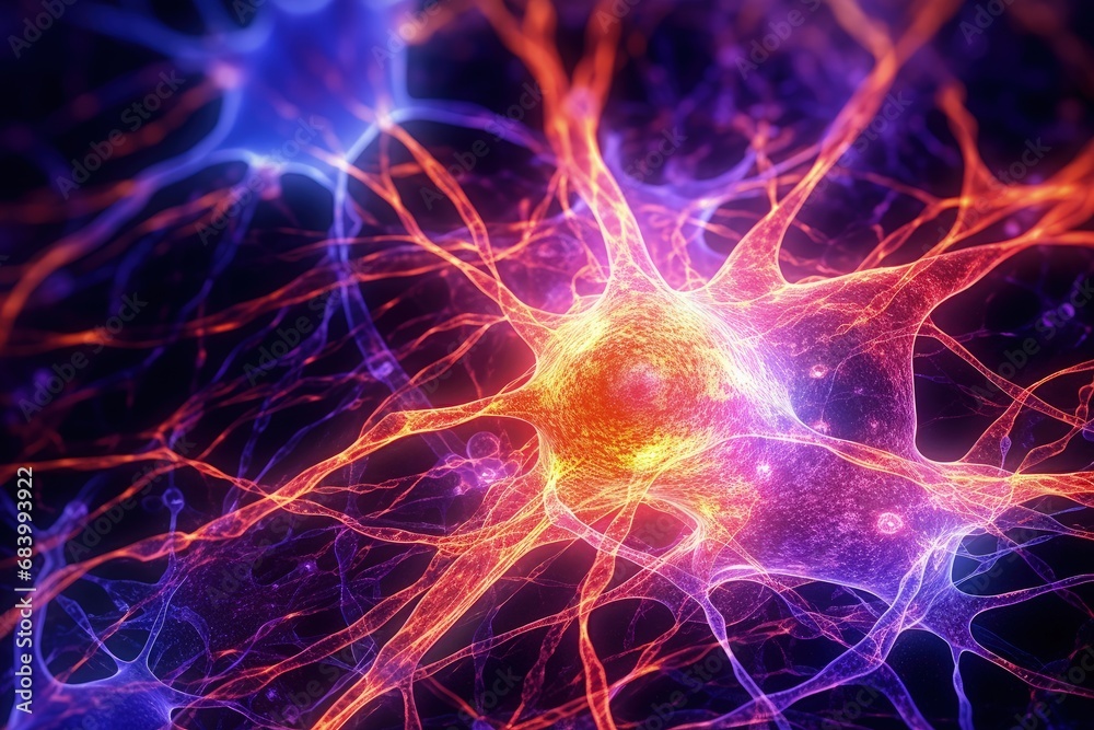 Close up of human brain showing neurons firing and neural extensions ...