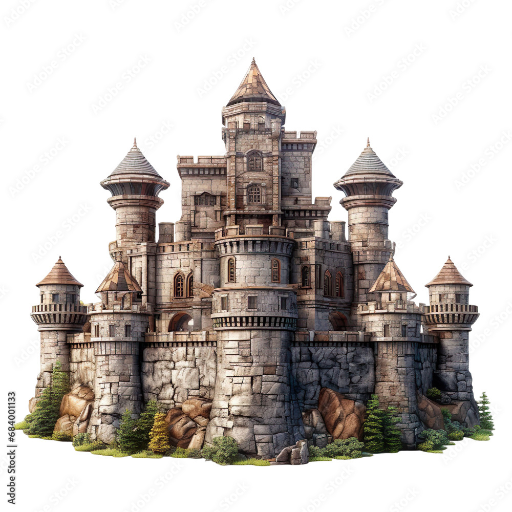 Hyper realistic Stone Castle and fortification isolated on transparent ...