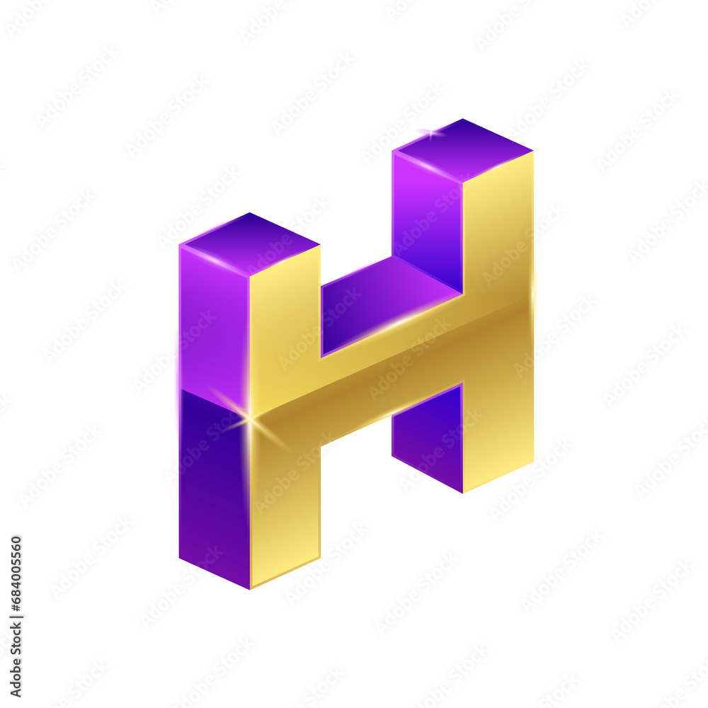 3D Letter H Gold Color Transparent Background. Alphabet Initial Letter ...