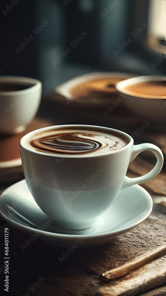 cup of coffee on a table Une tasse de café élégante repose sur une ...